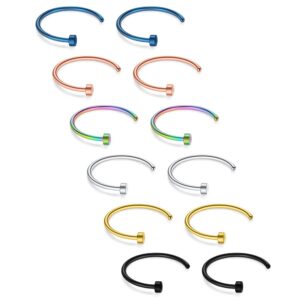 scerring 22 gauge stainless steel flat top fake faux nose hoop ring rings piercing body jewelry set unisex 6mm 12pcs - mix color