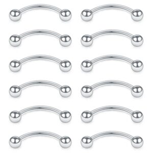 scerring 12pcs stainless steel curved barbell eyebrow tragus helix ear belly lip ring body piercing jewelry with balls 16g 8mm