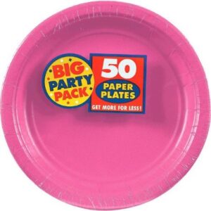 amscan big party pack 100 count paper dessert plates, 7-inch, bright pink