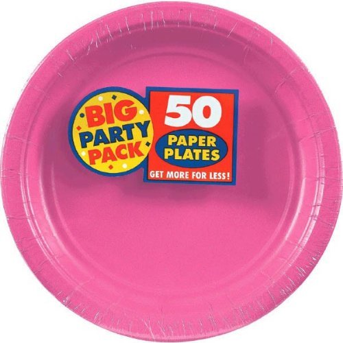 Amscan Big Party Pack 100 Count Paper Dessert Plates, 7-Inch, Bright Pink