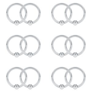 scerring 16g 10mm captive bead piercing ring stainless steel nose septum tragus daith helix lip eyebrow hoop rings 12pcs (silver)