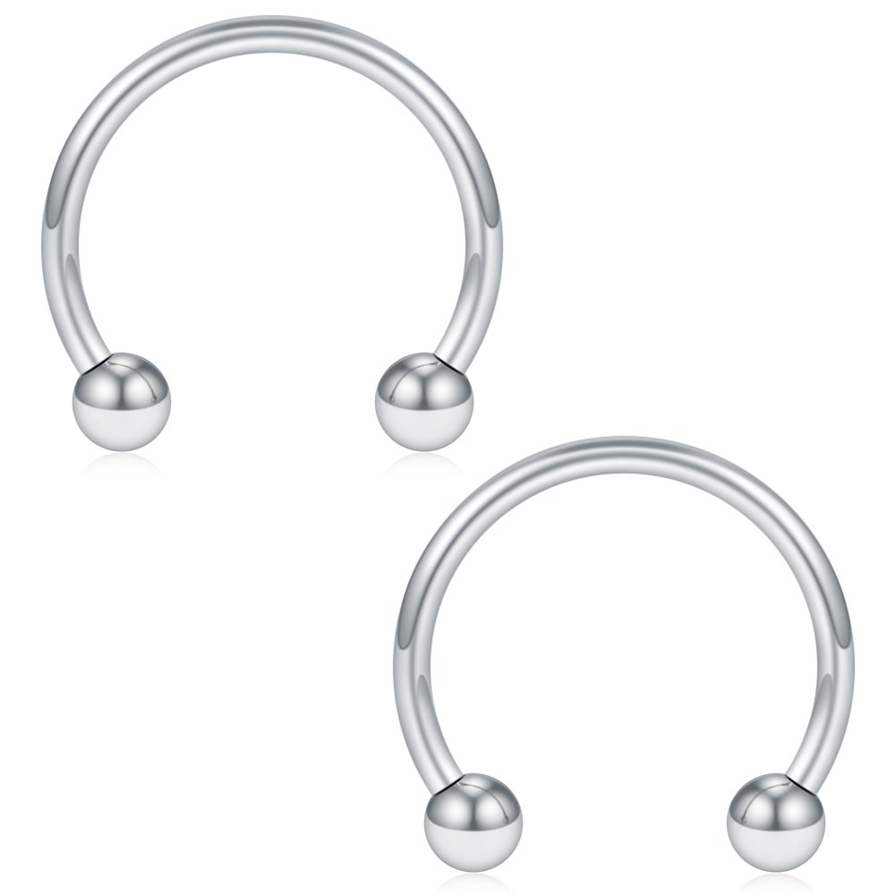 SCERRING 8PCS 16G Stainless Steel Nose Septum Horseshoe Earring Eyebrow Septum Lip Helix Tragus Cartilage Piercing Ring 6mm,8mm,10mm,12mm - Silver