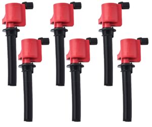 ena set of 6 red ignition coil pack 2001-2008 compatible with ford mercury mazda tribute mariner escape five hundred freestyle montego taurus sable v6 3.0l replacement for dg500 dg513 fd502