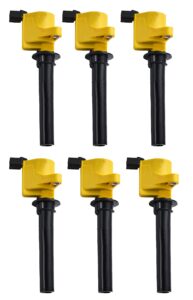 ena set of 6 yellow ignition coil pack 2001-2008 compatible with ford mercury mazda tribute mariner escape five hundred freestyle montego taurus sable v6 3.0l replacement for dg500 dg513 fd502