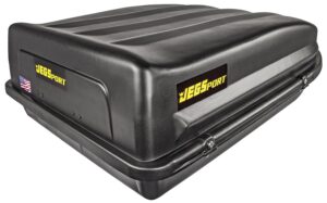 jegs rooftop cargo carrier for car storage - large roof rack cargo carrier - heavy duty weatherproof storage - made in usa - 18 cubic ft - 110 lb capacity - aero hard shell cargo carrier