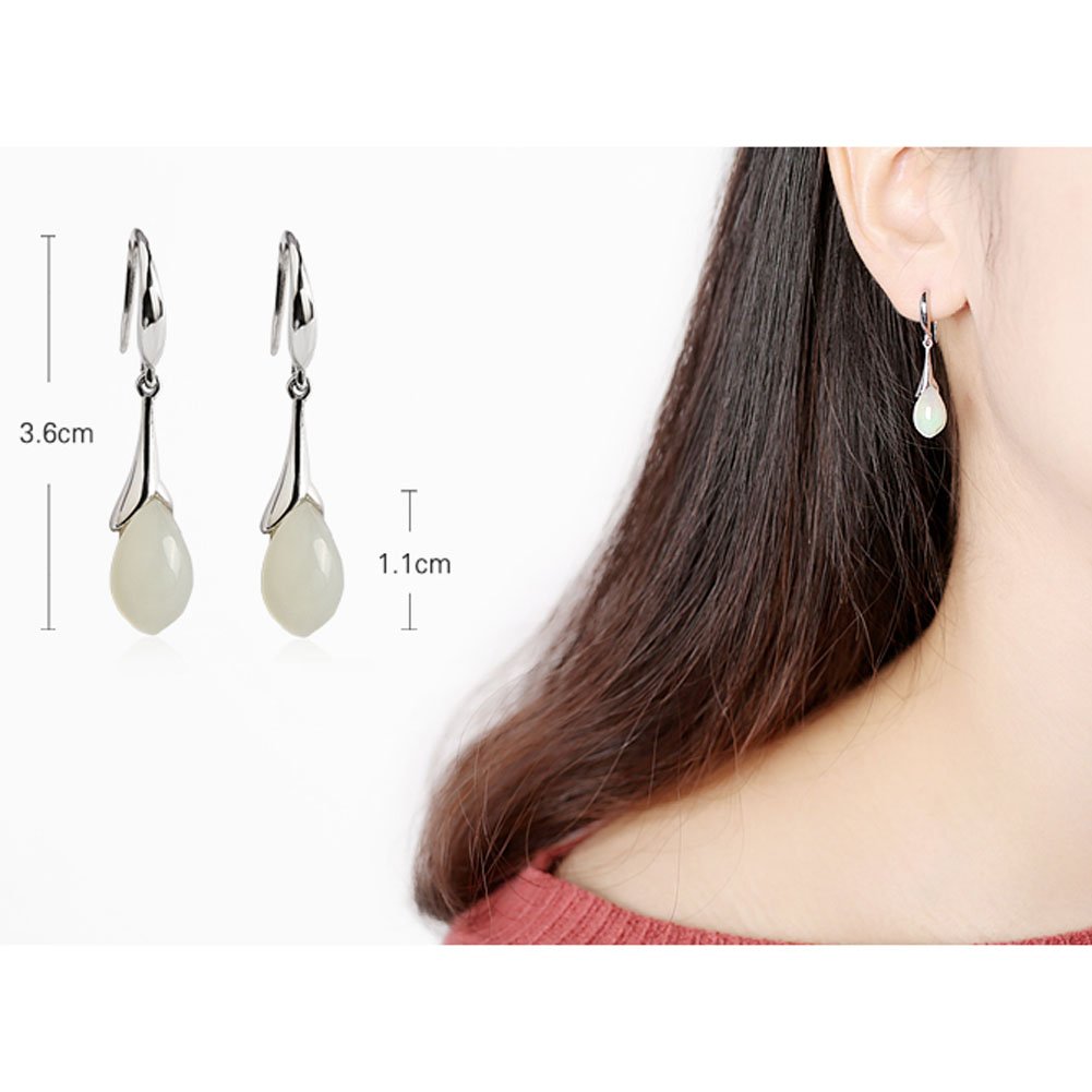 Jade Angel 925 Silver Natural Jade Drop Earrings