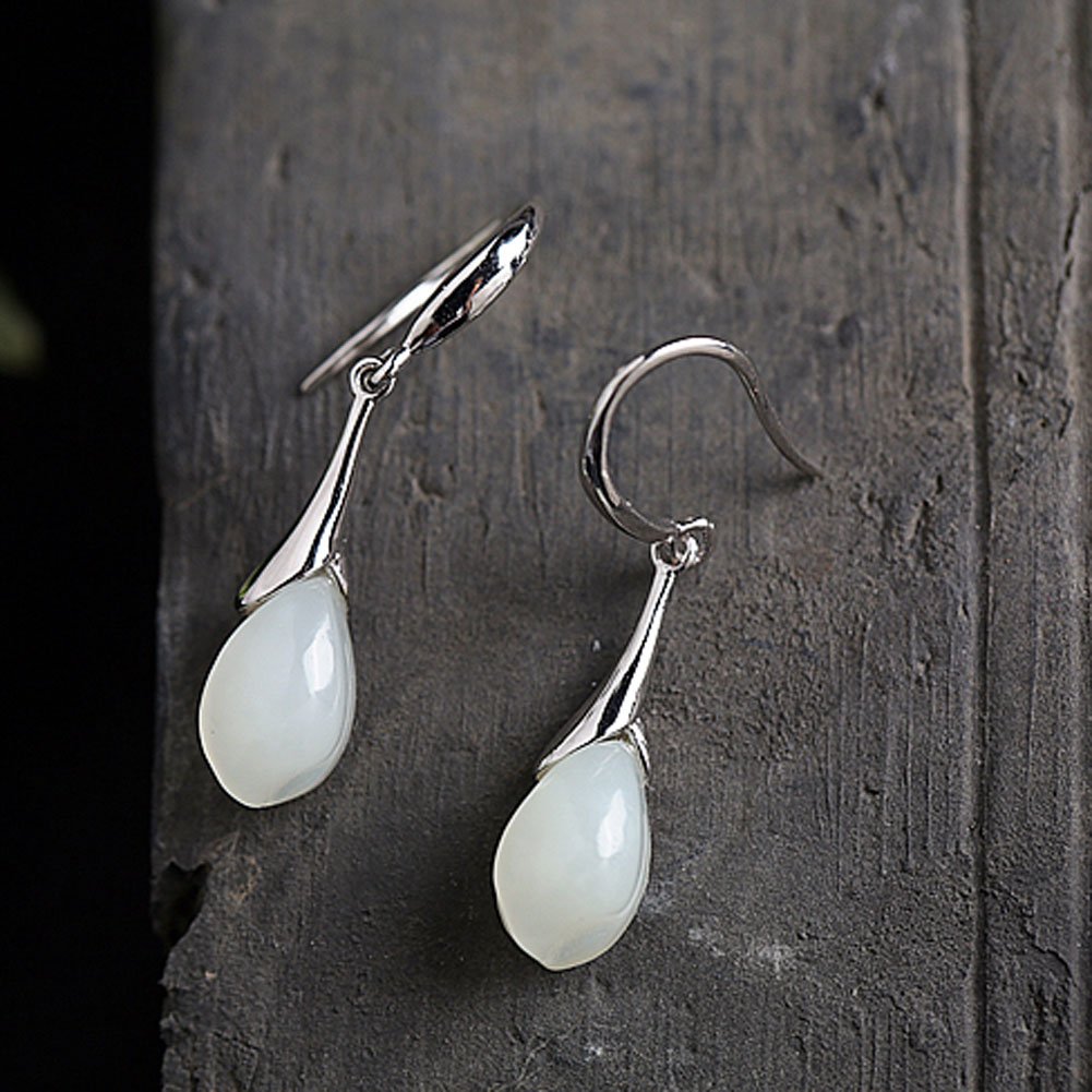 Jade Angel 925 Silver Natural Jade Drop Earrings