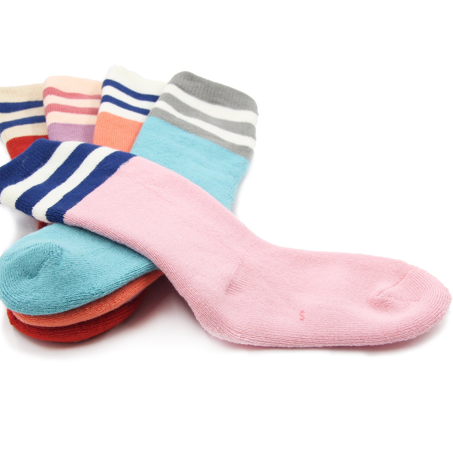 HowJoJo Big Girls Thick Cotton Socks Kids Winter Warm Thermal Crew Seamless Socks 5 Pack 8T/9T/10T