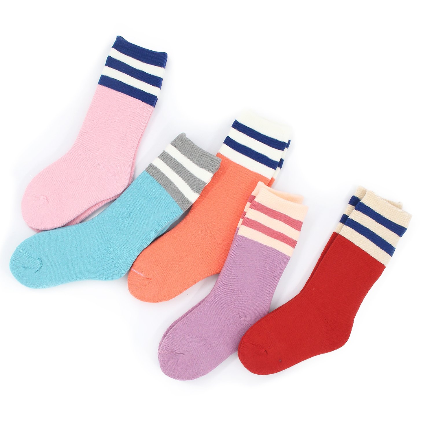 HowJoJo Big Girls Thick Cotton Socks Kids Winter Warm Thermal Crew Seamless Socks 5 Pack 8T/9T/10T