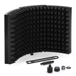 tonor microphone isolation shield, studio mic sound absorbing foam reflector for any condenser microphone recording equipment studio, black