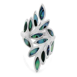 Silvershake Abalone Paua Shell Inlay White Gold Plated 925 Sterling Silver Bypass Leaf Ring Size 8