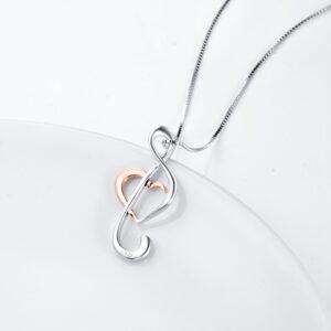 DAOCHONG 925 Sterling Silver Musical Note Treble Clef Rose Gold Plated Heart Pendant Necklace Jewelry for Women Graduation Christmas, Box Chain 18" (Rose Gold Plated)