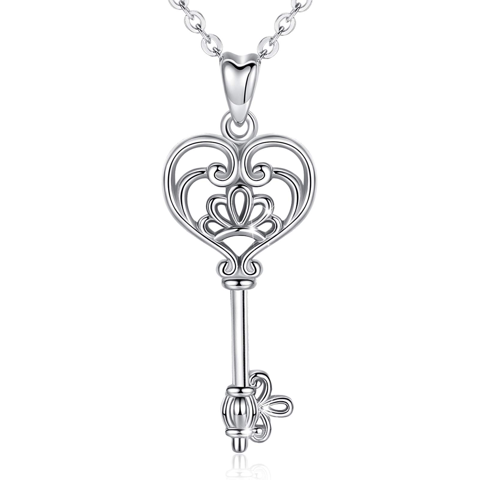 EUDORA Sterling Silver Necklace V&A Bless Key of Happiness Pendant 18 inch, Gift to Friends Women