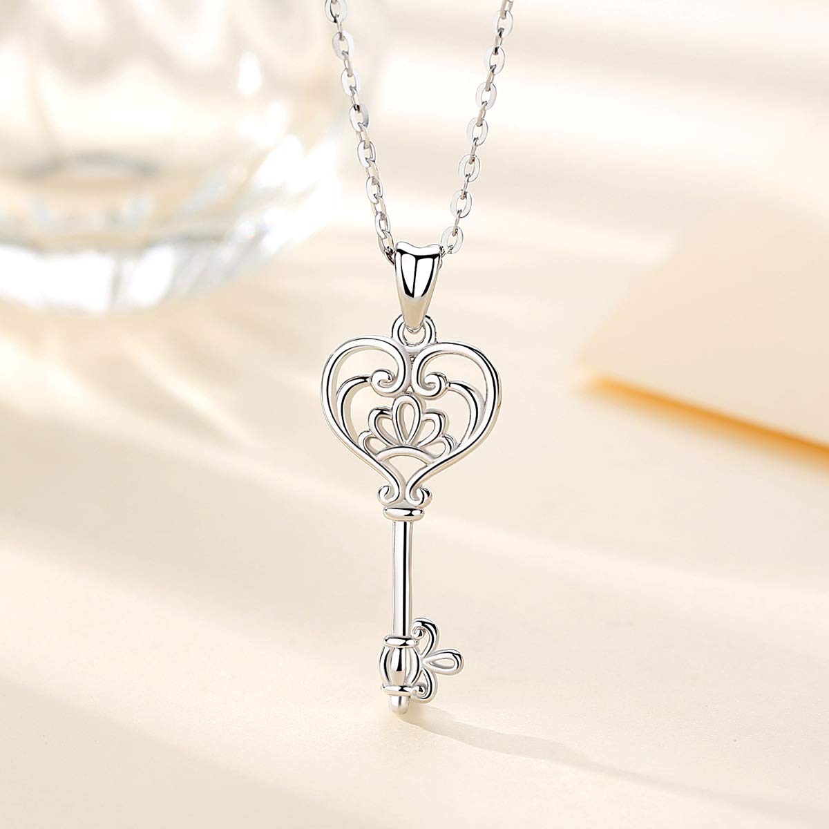 EUDORA Sterling Silver Necklace V&A Bless Key of Happiness Pendant 18 inch, Gift to Friends Women