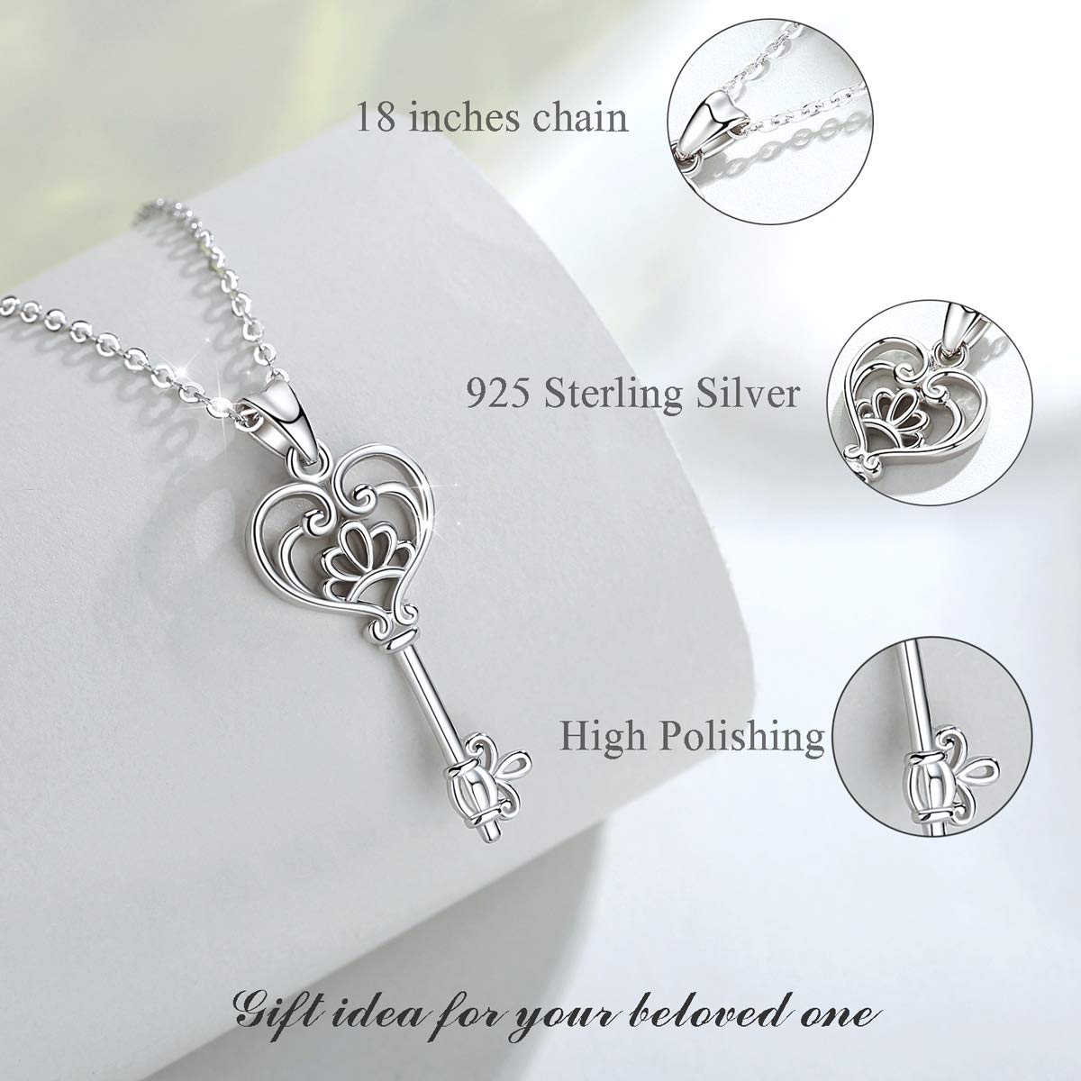 EUDORA Sterling Silver Necklace V&A Bless Key of Happiness Pendant 18 inch, Gift to Friends Women