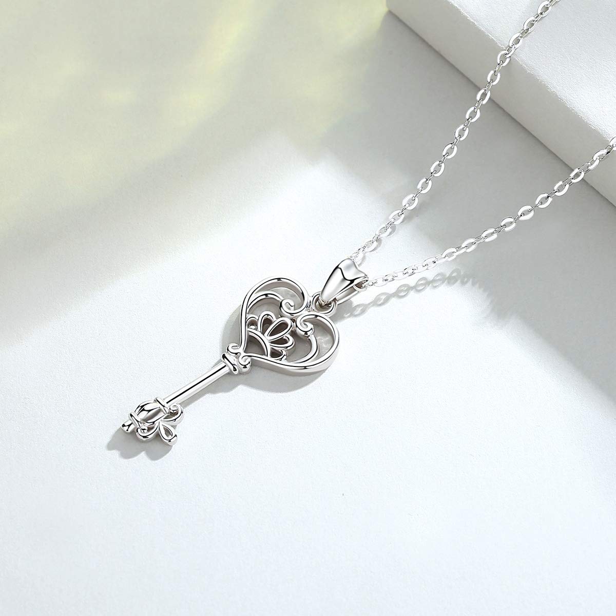 EUDORA Sterling Silver Necklace V&A Bless Key of Happiness Pendant 18 inch, Gift to Friends Women