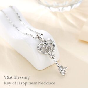 EUDORA Sterling Silver Necklace V&A Bless Key of Happiness Pendant 18 inch, Gift to Friends Women