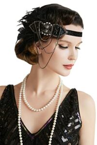 babeyond 1920s flapper headband 20s great gatsby headpiece black feather headband 1920s flapper gatsby hair accessories (black)