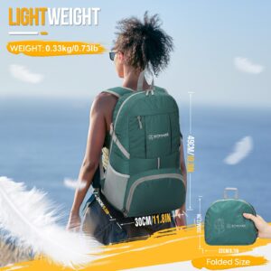 ZOMAKE Lightweight Packable Backpack 35L - Light Foldable Backpacks Water Resistant Collapsible Hiking Backpack - Compact Folding Day Pack for Travel Camping(Dark Green)