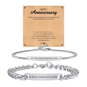 xuanpai couples bracelets for him and her,personalized stainless steel curb chain bracelets,custom matching bracelets for couples birthday valentine's day christmas gift for women men (style02)