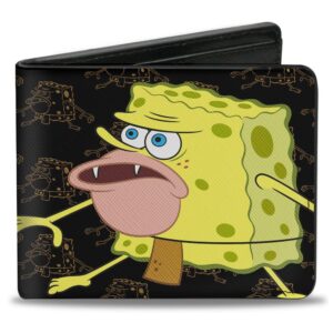 spongebob squarepants mens buckle-down pu bifold - primitive sponge pose/pose outline black/brown bi fold wallet, multicolor, 4.0 x 3.5 us