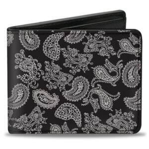 buckle-down men's pu bifold wallet-paisley2 black/white, multicolor, 4.0" x 3.5"