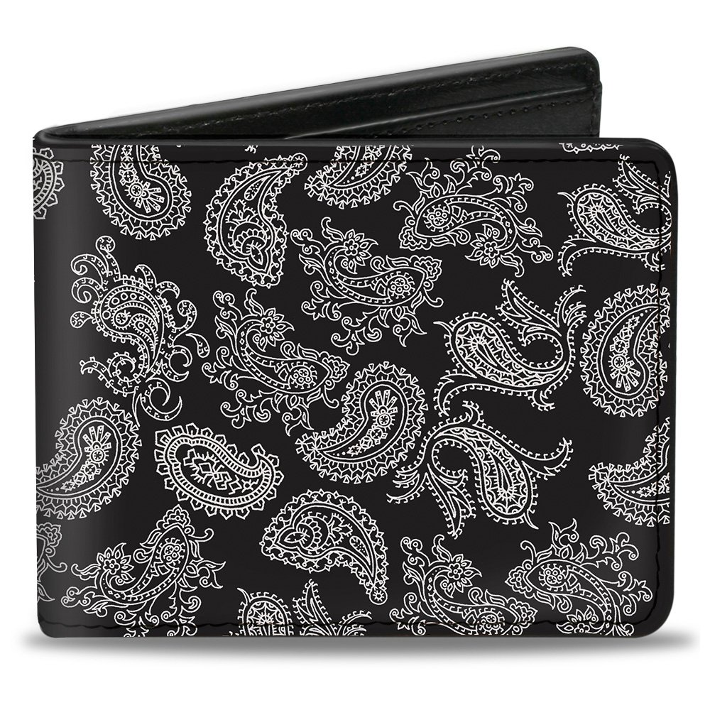 Buckle-Down Men's PU Bifold Wallet-Paisley2 Black/White, Multicolor, 4.0" x 3.5"