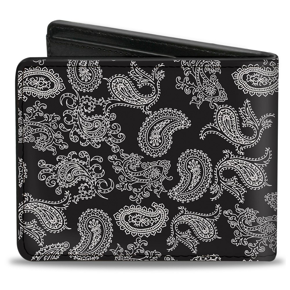 Buckle-Down Men's PU Bifold Wallet-Paisley2 Black/White, Multicolor, 4.0" x 3.5"