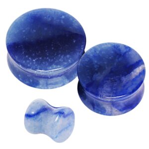 cocobul body jewelry pair of natural blue adventurine stone saddle plug 00 gauge (10mm)