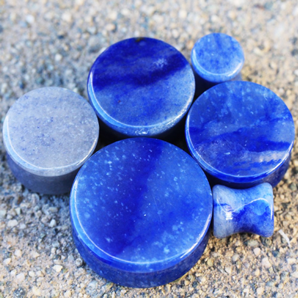 Cocobul Body Jewelry Pair of Natural Blue Adventurine Stone Saddle Plug 00 Gauge (10mm)