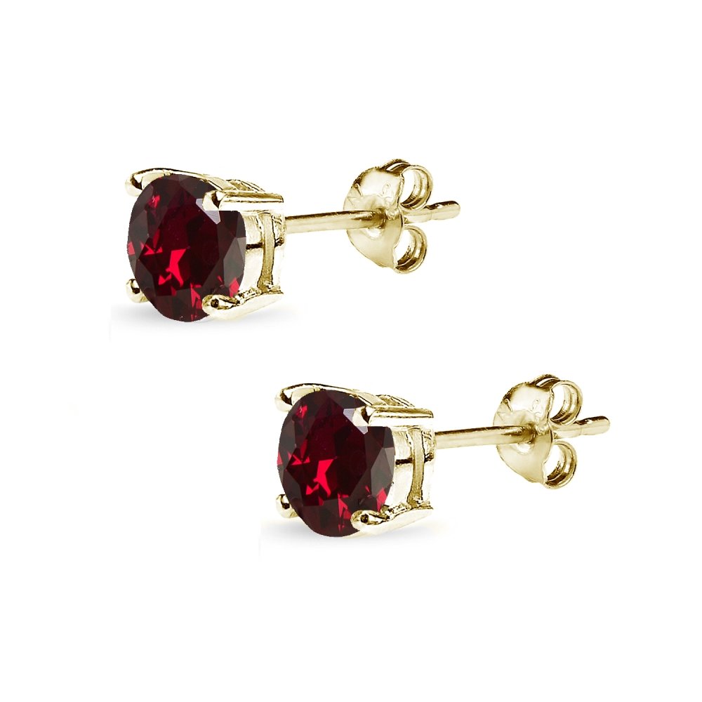 Red Earrings for Women Synthetic Gemstone 4mm Round Gold Studs Yellow Flashed Sterling Silver Stud Ruby Earring for Bridesmaids Trendy Summer Fashion Prom