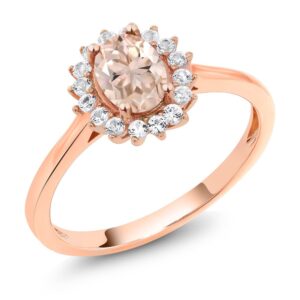 gem stone king 10k rose gold peach morganite and white created sapphire engagement ring for women (0.89 cttw, oval 7x5mm, available in size 5, 6, 7, 8, 9)