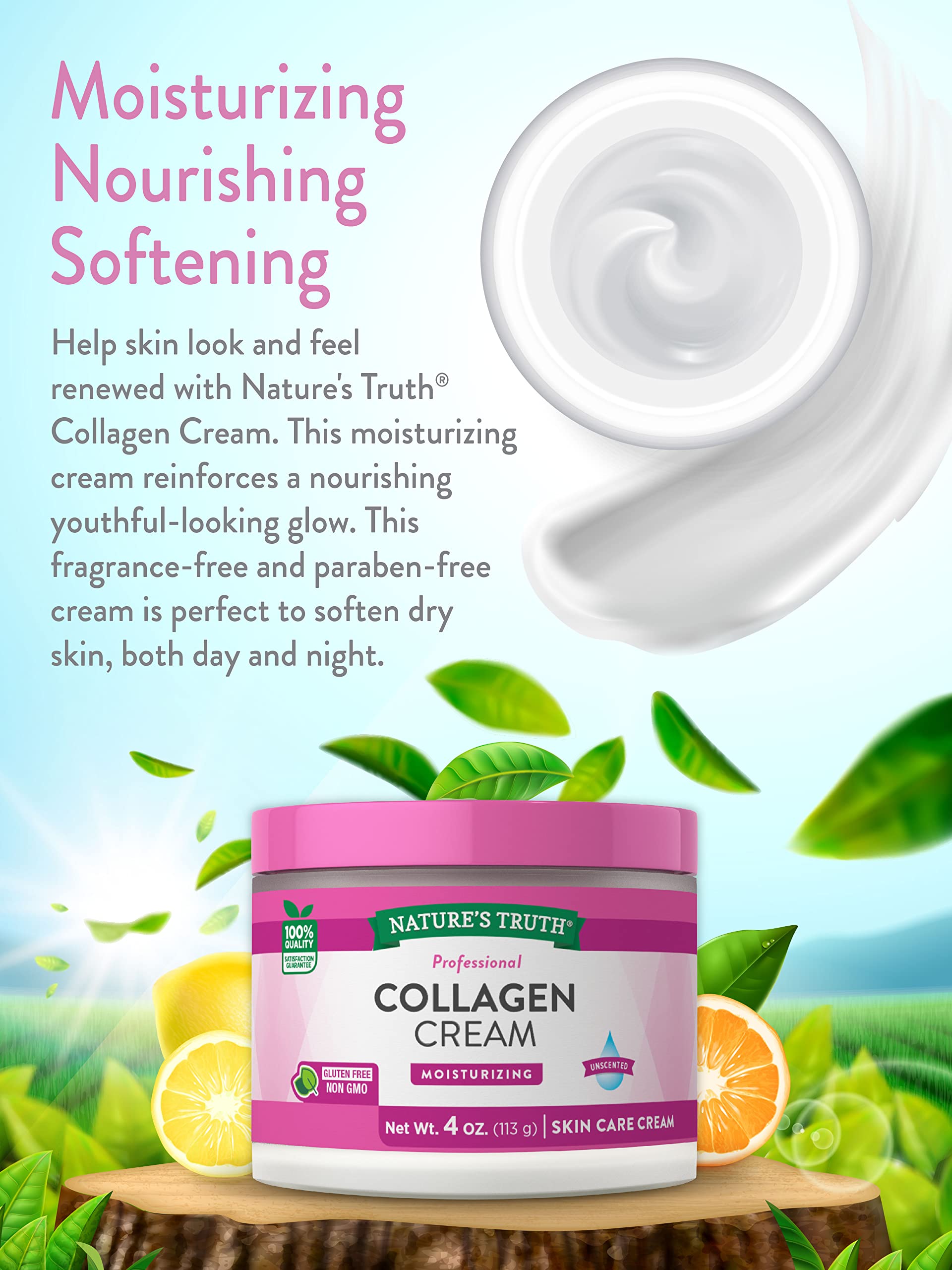 Collagen Cream | 4 oz | Professional Strength | Paraben & SLS Free, Gluten Free | For Face and Body | by Nature's Truth