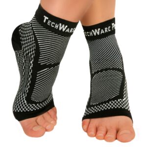 techware pro ankle brace compression sleeve - relieves achilles tendonitis, joint pain. plantar fasciitis foot sock with arch support reduces swelling & heel spur pain. (black/gray xxl)