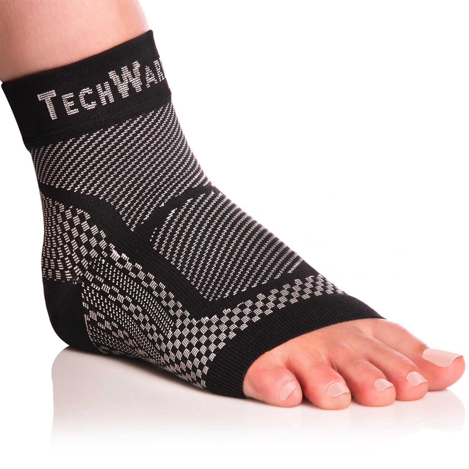 TechWare Pro Ankle Brace Compression Sleeve - Relieves Achilles Tendonitis, Joint Pain. Plantar Fasciitis Foot Sock with Arch Support Reduces Swelling & Heel Spur Pain. (Black/Gray XXL)