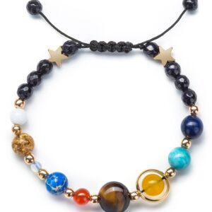 Fesciory Women Men Solar System Bracelet Universe Galaxy The Eight Planets Guardian Star Natural Stone Beads Bracelet Bangle(Blue Sandstone(Adjustable))