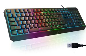 klim chroma gaming keyboard wired usb - new 2024 - durable ergonomic waterproof silent backlit - ideal for gaming and office - teclado gamer - 2 ms response time - pc laptop mac ps4 ps5 - black