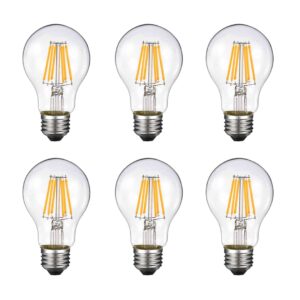 yfxrlight vintage edison led bulb, dimmable 6w a19 antique led bulb, 60 watt equivalent for ceiling fan and pendant lighting, e26 clear glass cover, soft warm white 2700k, 550lm, pack of 6