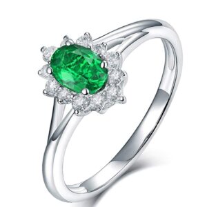 lanmi 14k white gold natural green emerald rings diamond engagement wedding for women promotion