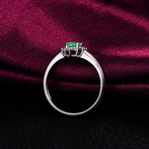 Lanmi 14K White Gold Natural Green Emerald Rings Diamond Engagement Wedding for Women Promotion