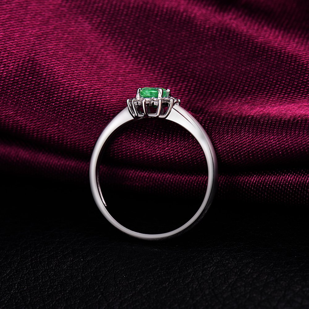 Lanmi 14K White Gold Natural Green Emerald Rings Diamond Engagement Wedding for Women Promotion