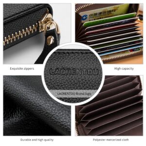 LAORENTOU Men Wallet Genuine Leather Card Holder for Male Brand Business Driver License Credit Card Case Holder (Black)