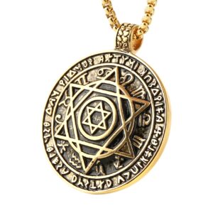 hzman talisman seal solomon six-pointed star 12 constellation pendant stainless steel necklaces 24" chain (gold)