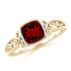 angara vintage style cushion garnet solitaire ring in 14k yellow gold (6mm) - january birthstone