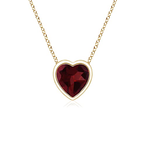 Angara Natural Garnet Solitaire Heart Pendant Necklace for Women in 14K Yellow Gold (Grade-A | 4mm) January Birthstone Jewelry Gift for Women | Birthday | Wedding | Anniversary