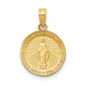 diamond2deal 14k yellow gold miraculous medal pendant fine jewelry for women (l- 19 mm w- 13 mm)