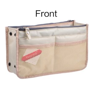 Vercord Updated Purse Handbag Organizer Insert Liner Bag in Bag 13 Pockets Milky Beige Medium