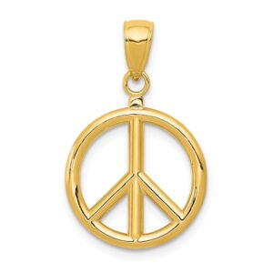 diamond2deal 14k yellow gold 3d polished peace sign charm fine jewelry for women