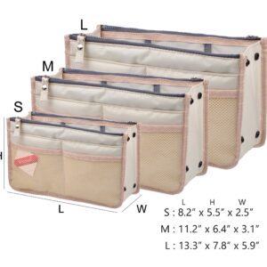 Vercord Updated Purse Handbag Organizer Insert Liner Bag in Bag 13 Pockets Milky Beige Medium