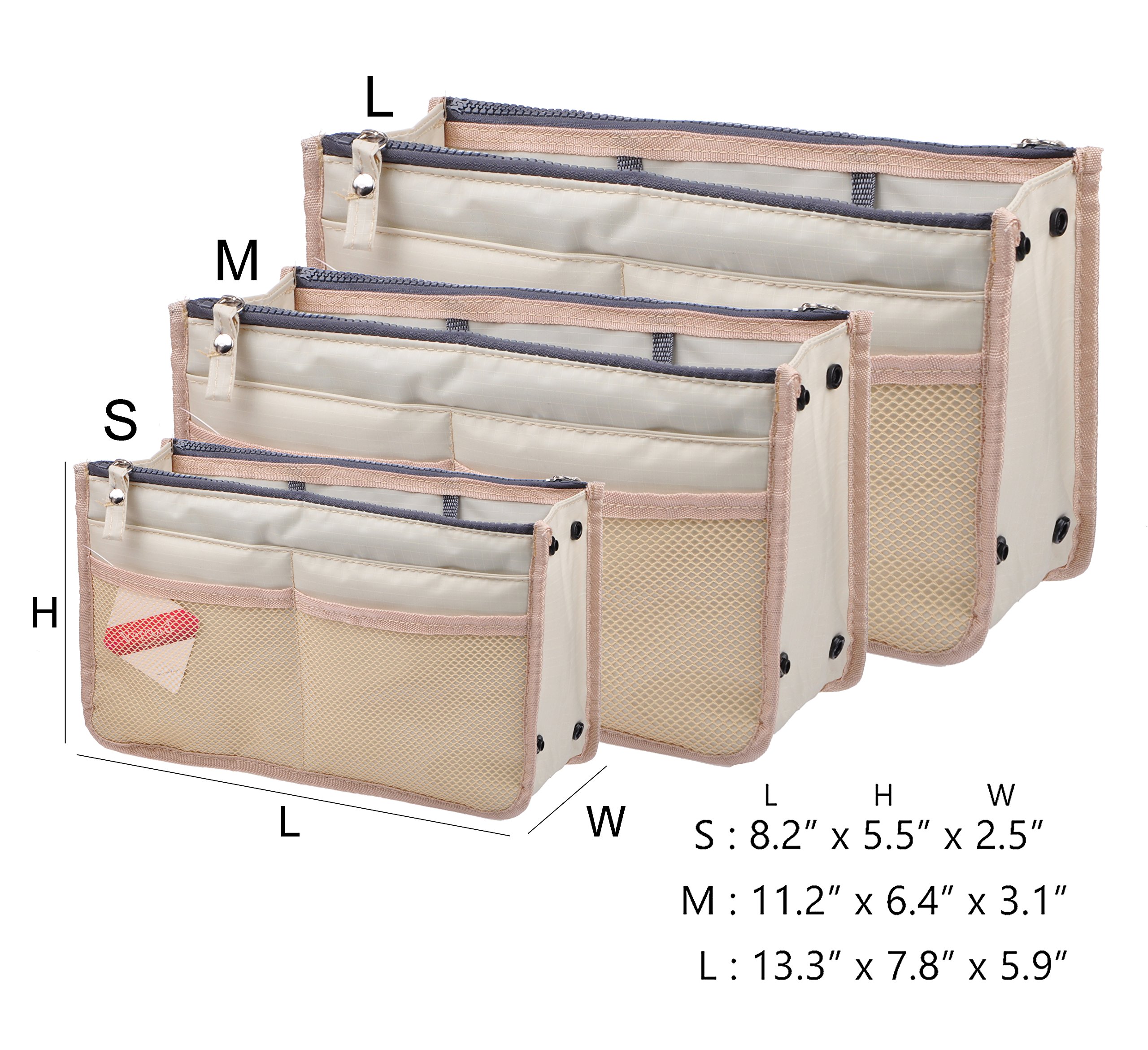 Vercord Updated Purse Handbag Organizer Insert Liner Bag in Bag 13 Pockets Milky Beige Medium